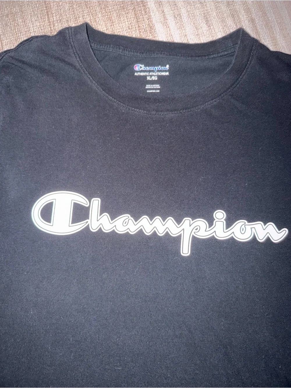 Champion | Shirts | Champion Black Tee With White Script Logo | Poshmark